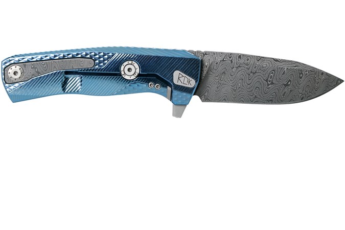 LionSteel ROK Damascus Blue Titanium ROK DD BL pocket knife ...