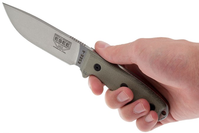 ESEE Model 4 Stainless 440C 4P-MB-SS with sheath + clip and MOLLE-back ...