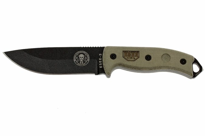 ESEE Model 5 black blade, desert tan handle 5P-KO survival knife ...
