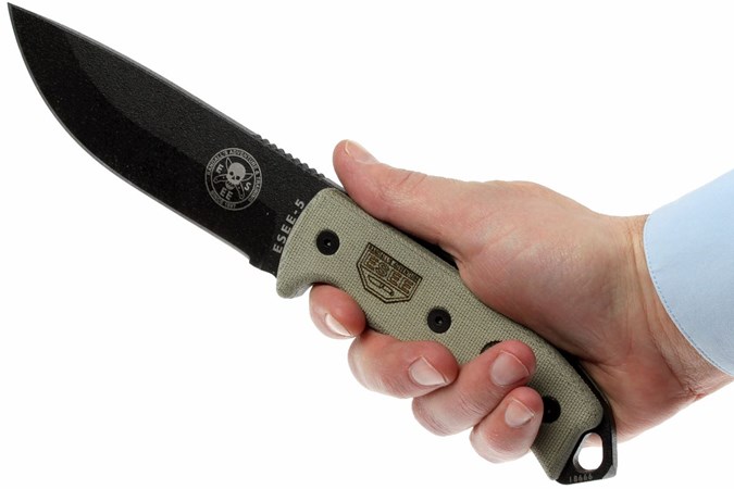 ESEE Model 5 black blade, desert tan handle 5P-KO survival knife ...